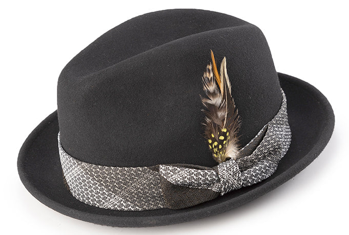 Wool Pinch Front Black Fedora with Feather Accent – Music-Pioneer