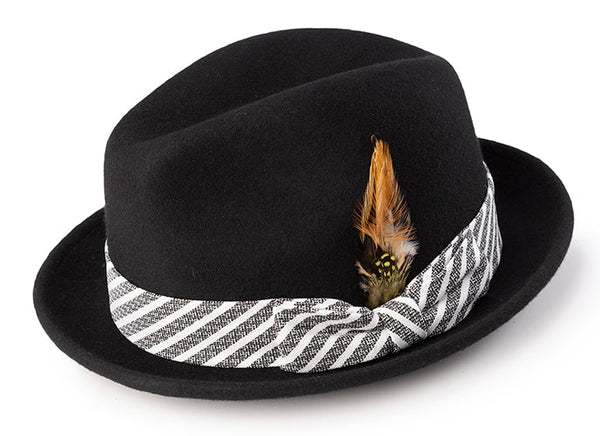 Pinch Front Fedora with Feather Accent in Black – Music-Pioneer